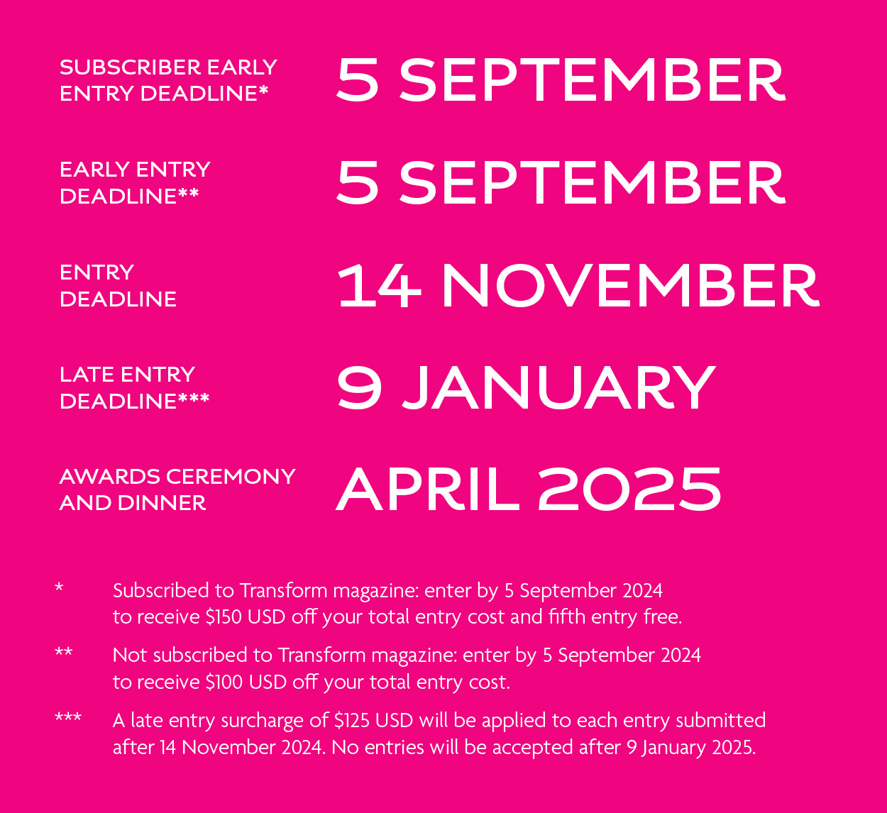 Transform magazine: Key dates - The awards - MEA - Awards